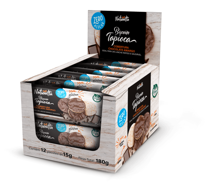 TH Food | Biscoito Tapioca Cobertura Sabor Chocolate Amargo ZERO Acucar 15g - NATURATTA